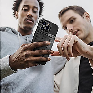 VENA vCommute Wallet Case Compatible with Apple iPhone 14 Pro (6.1"-inch), (Military Grade Drop Protection) Flip Leather Cover Card Slot Holder with Kickstand - Slate Black