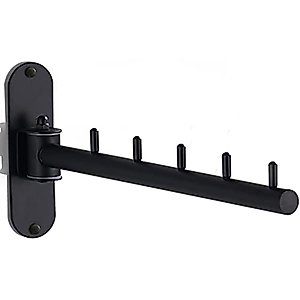 Folding Wall Mounted Clothes Hanger Rack with Swing Arm, Clothes Hanger Rack for Laundry Room Valet Hook, Foldable 180°Rotation, Stainless Steel 304 Folding Clothes Hanger Drying Rack Rod (Black)