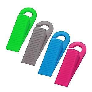 MOODKEY 4PCS Door Stoppers Premium Rubber Hook Type Door Stoppers for Bottom of Door Stoppers Wedge Anti-Slip Heavy Duty Non-Scratching Doorstops for Concrete/Tile/Carpet/Wood Floors Easy Storage