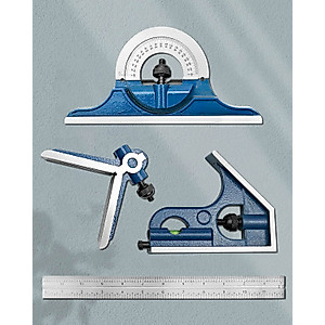 4PCS 12 Inch Combination Square Ruler Set Protractor Satin, 4-R Graduation, Ideal for Woodworking Metalworking Cabinets Joinery Steel Iron Case