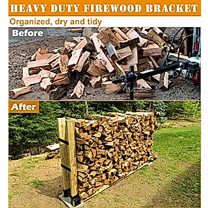 BALIE SPACE Outdoor Firewood Rack Brackets Kit for Fire Wood Pile Storage, Adjustable log stacking Stand Holder for 2x4 lumber, Black, Set of 2…
