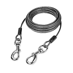 Mighty Paw Cable Tie Out for Dogs | 30’ Braided Steel Black Tieout. Chew Proof Lead for All Sized Pets. Great for Yard, Camping, and Outdoors. an Off-Leash Feel with Total Control (1/8", Up to 60lbs)