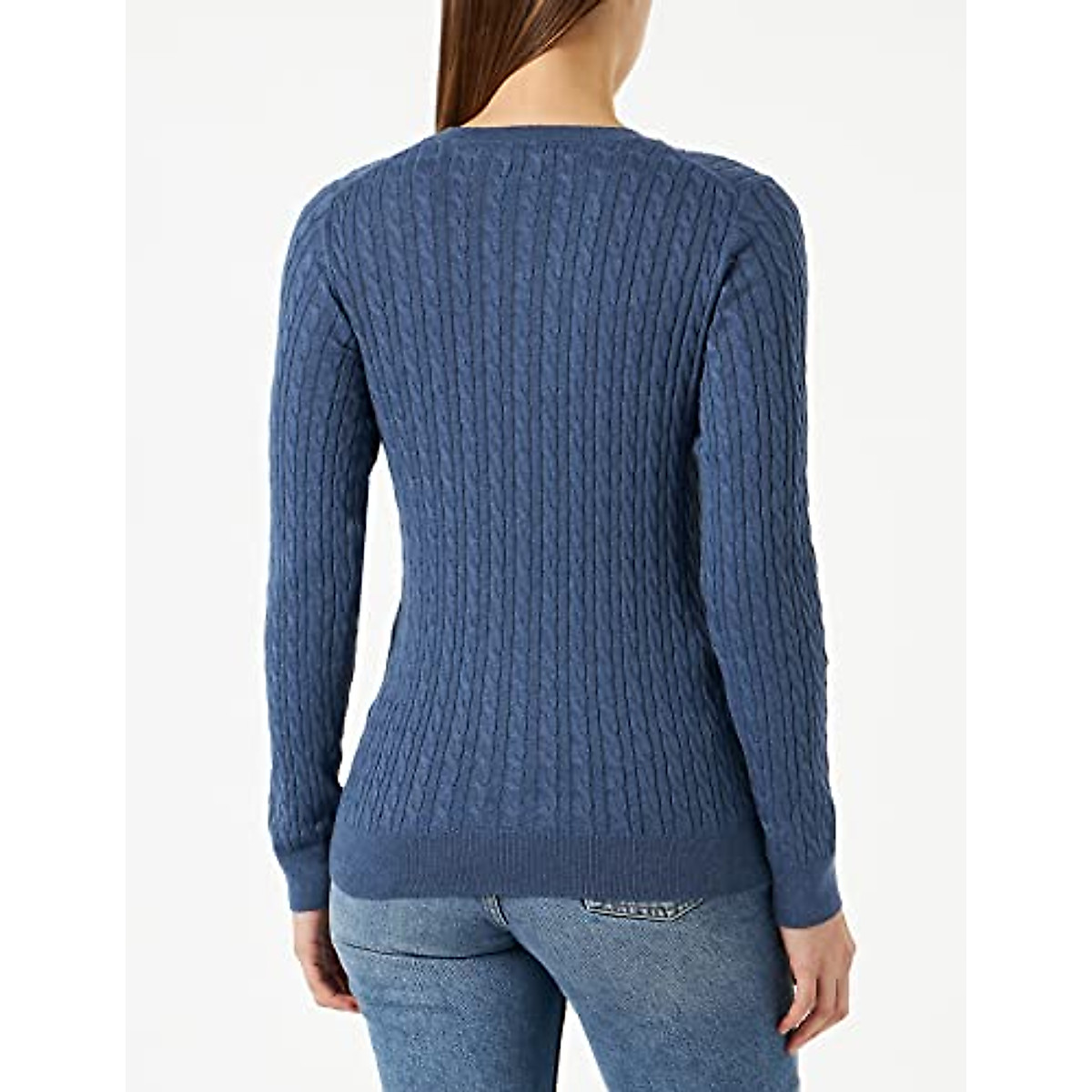 Amazon Essentials Women's Lightweight Long-Sleeve Cable Crewneck Sweater (Available in Plus Size), Blue Heather, Medium