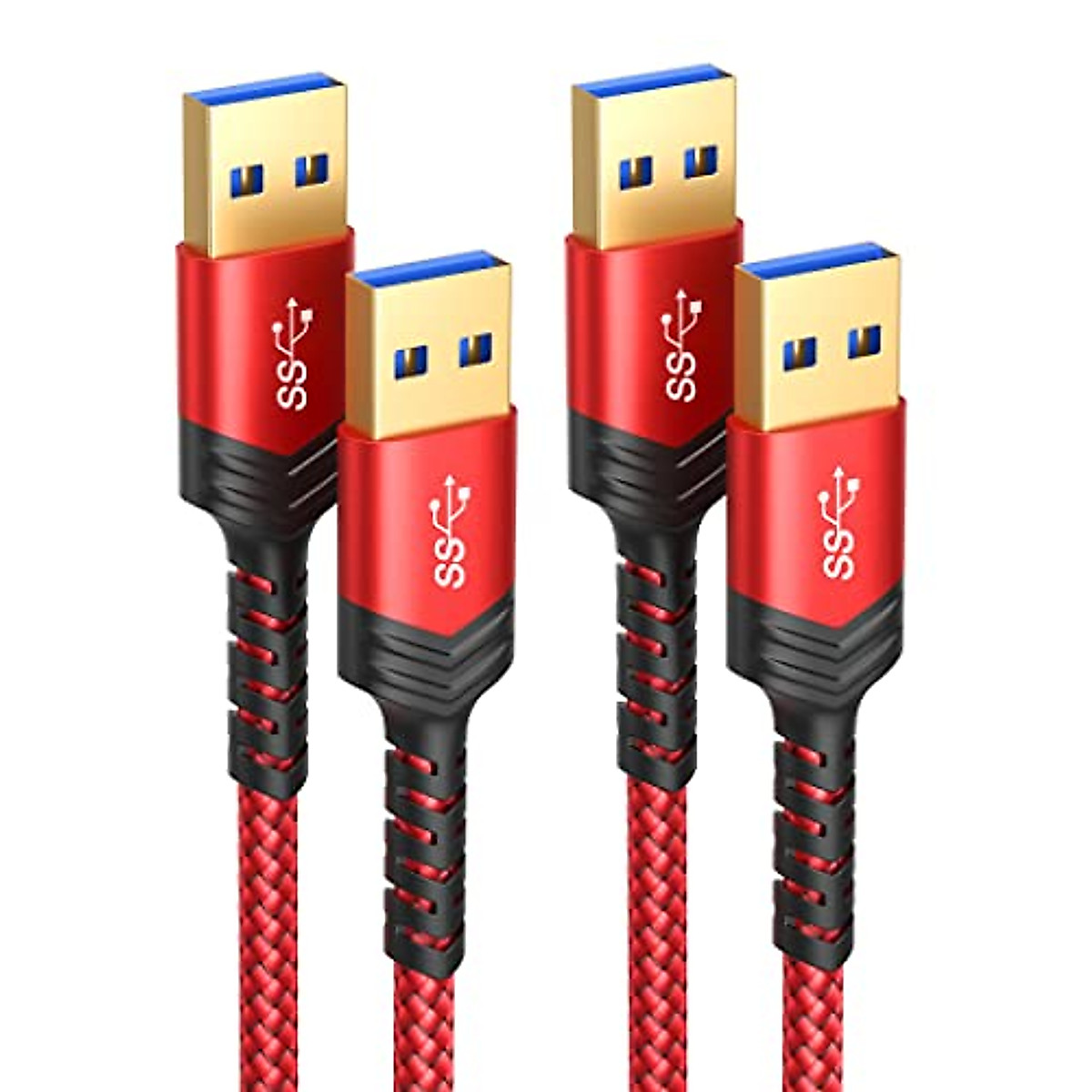 JSAUX USB to USB Cable, USB 3.0 A to A Male Cable 2 Pack(3.3ft+6.6ft) USB Male to Male Cable Double End USB Cord Compatible for Hard Drive Enclosures, DVD Player, Laptop Cooler and More (Red)