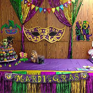 Mardi Gras Metallic Fringed Banner (7 feet long) Mardi Gras Party Decor