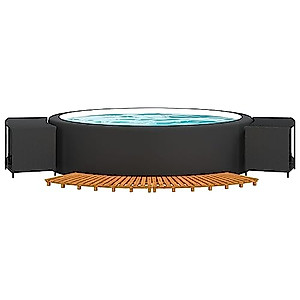 GOLINPEILO Spa Surround Black Poly Rattan and Solid Wood Acacia, Poly Rattan Outdoor Massage Hot Tub Frame with 2 Storage Shelf and 2 Spa Step, Patio Outdoor Hot Tub Surround, -9972