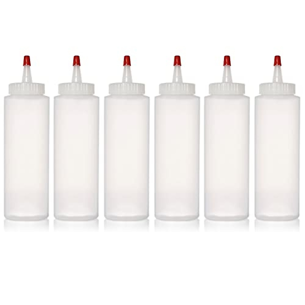 ljdeals 8 oz Plastic Squeeze Condiment bottles, Wide Mouth, Red Sealer Yorker Cap, Dispensing Bottles for Icing, Ketchup, Sauces and more, Pack of 6, made in USA