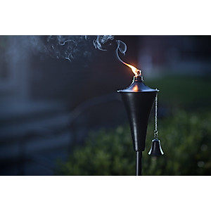 Legends Direct Set of 4, Oahu Premium Metal Patio Torches, 53" Tall- Tiki Style/w Snuffer, Fiberglass Wick & Large 16oz Oil Lamp for Deck, Patio, Lawn, Garden, Luau (Smooth Black)