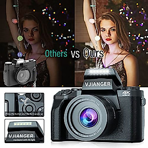 VJIANGER Digital Camera 4K Vlogging Camera 64MP Mirrorless Cameras for Photography with Dual Camera, WiFi, 52mm Fixed Lens, 4.0" Touch Screen, 32GB SD Card & Camera Bag(W05-Black2)