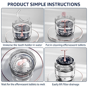 OFIDUS Denture Bath Case - No-Leak Double Layer Dry & Wet Separation Denture Bath Box, Portable Denture Case with Mirror, Removal Tool, Brush for Dentures, Clear Braces, Mouth Guard, Retainers (Pink)