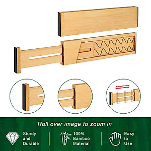4 Pack Bamboo Drawer Dividers, Adjustable Length from 12 Inch to 17 Inch, Expandable Kitchen Drawer Organizer, Drawer Organization Separators for Clothes, Kitchen, Bedroom, Dresser, Office (Beige)