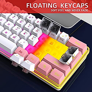 Snpurdiri 60% Wired Gaming Keyboard, True RGB Backlit Ultra-Compact Mini 61 Keys Keyboard for PC/Mac Gamer, Typist, Travel, Easy to Carry on Business Trip(Pink-White)