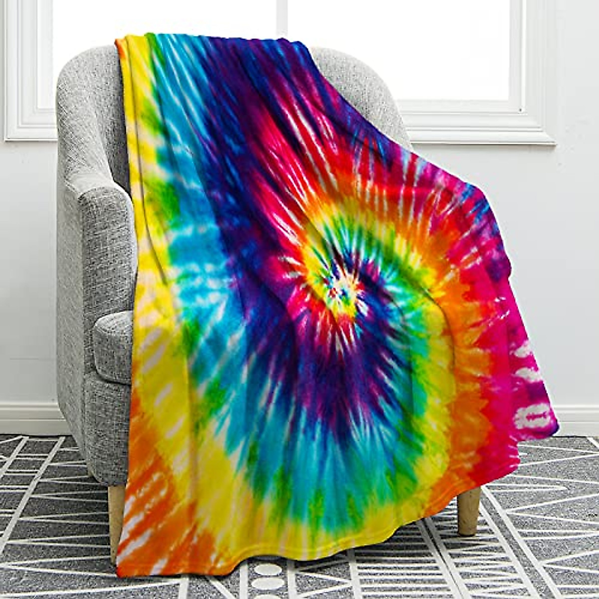 Jekeno Rainbow Blanket Pink Colorful Throw Blanket Spiral Printed Boho Blanket Soft Warm Bed Couch Sofa Blanket Plush Throw 50"x60"