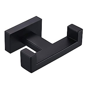 APLusee Double Robe Towel Hook, Stainless Steel Square Dual Coat Hook, Utility Bath Kitchen Storage Hanger Holder, Matte Black…