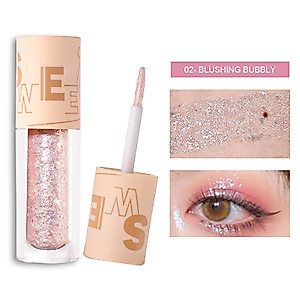 5PCS Liquid Glitter Eyeshadow Set, Shimmer Metallic Eye Shadow Korean Makeup Loose Glitter Glue for Eye Crystals, High Pigmented, Long Lasting, Quick Drying