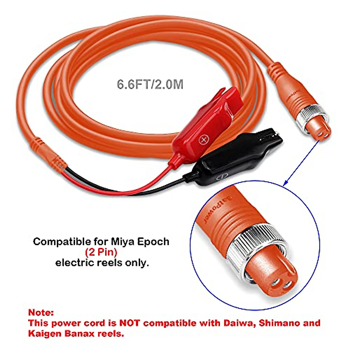 BatPower 6.6FT Electric Reel Power Cable for Miya Epoch Command CZ CAT CAC CX US Electric Fishing Reels Power Cord Power Assist Reel Battery Power Cable 200CM