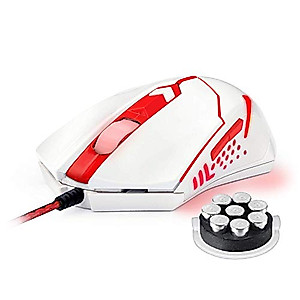 Redragon M601AW Wired 6 Button Gaming Mouse Red LED Backlit Ergonomic Programmable Mouse Centrophorus with Weight Tuning Set 3200 DPI for Windows PC (White)