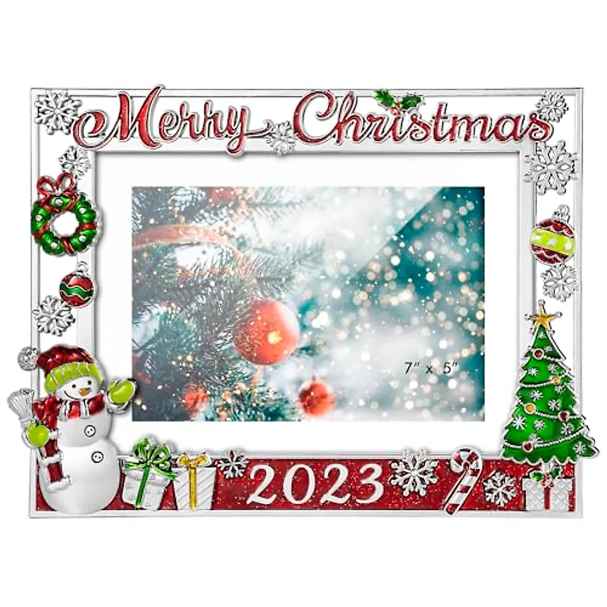 Mulumu 2023 Christmas Decorations Photo Frame 5x7 Snowflake Christmas Metal Photo Display Photo Frames with High Definition Glass Front Gift Ideas Tabletop Home Decorative (Snowman 2023)