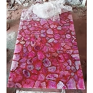 42 x 72 Inches Rectangle Shape Pink Agate Marble Reception Table Top Epoxy Art Dining Table from Indian Ancient Art and Crafts