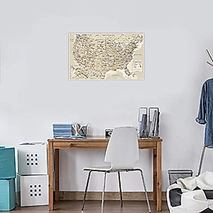 Antique Style USA Map - Wall Chart Map of The United States of America - Made in The USA - Updated (LAMINATED, 18" x 29")