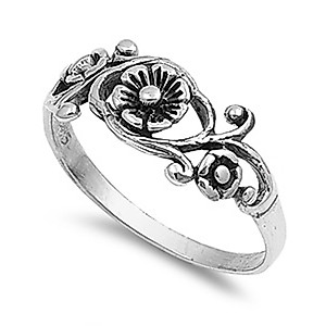 Sterling Silver Women's Simple Flower Tulip Ring Classic 925 Band 7mm Size 6