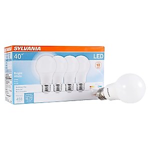 SYLVANIA LED Light Bulb, 40W Equivalent A19, Efficient 6W, Medium Base, Frosted Finish, 450 Lumens, Bright White - 4 Pack (79703)