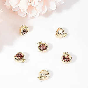 BENECREAT 6pcs Real 18K Gold Plated Pomegranate Cubic Zirconia Charm Brass Pendant with Red Zirconia Pomegranate Seeds for Bracelet Necklace Jewelry Making, 10.5x10x7mm