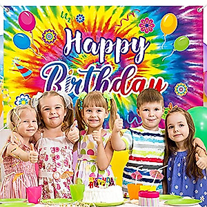 Tie Dye Birthday Backdrop, Tie Dye Party Supplies Birthday Decorations, Rainbow Birthday Banner Background, 60's 70's Hippie Theme Groovy Birthday Party Decorations, 71 x 43 Inches