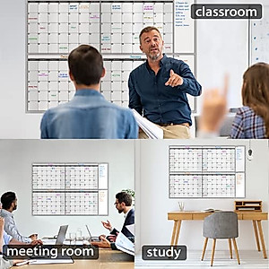Large Wall Calendar Undated - Dry Erase Calendar for Wall，35.8 '' X 31.8 '' - Four Monthly Dry Erase Reusable Wall Planner - Includes 8 Sticker Dots and 5 Whiteboard Markers