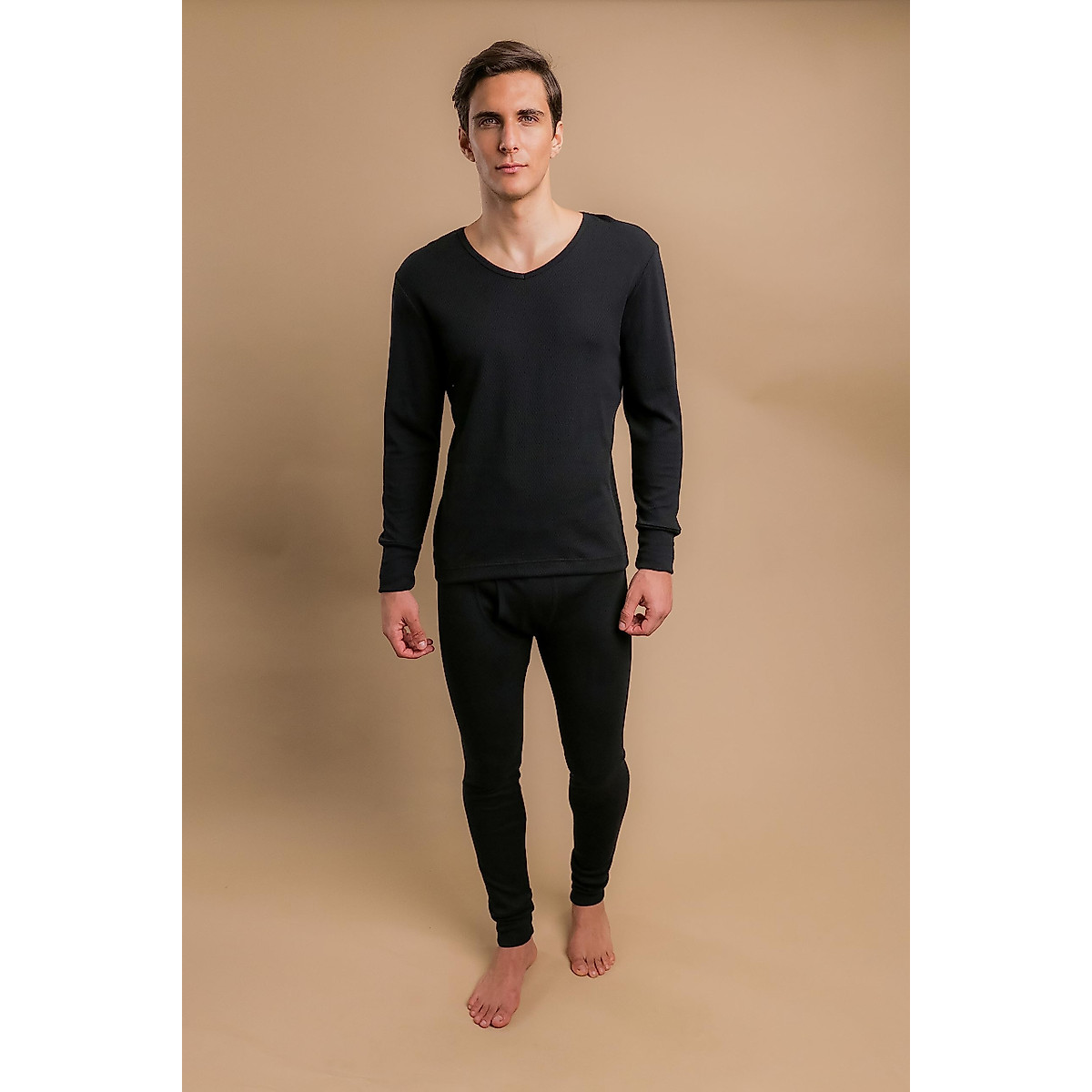 Cottonique Hypoallergenic Men's Thermal Base Layer Long Sleeve Made from 100% Organic Cotton (M, Black)