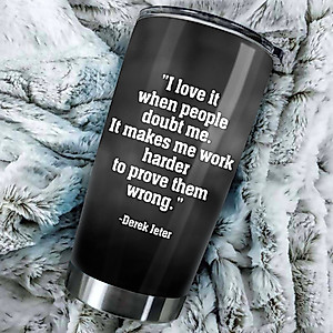 Teerabbit Derek New York Jeter Baseball Coffee Mug Insulated Tumbler With Lid - Re2pect I Love It When People Doubt Me Motivational Quote - Birthday Christmas Gifts For Fan - 20 Oz| Stainless Steel