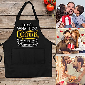 CUSUGBASO Cooking Aprons for Men, One Size Funny Aprons with Three Pockets- That's What I Do.I Cook. Birthday Gifts for Men, Dad - Chef Aprons for Father's Day, Birthday,Christmas,House Warming