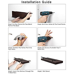 AKKO Floating Shelves for Wall, Set of 2 Rustic Wood Wall Mounted Storage Shelves, Perfect Home Decor for Bathroom, Farmhouse, Kitchen, Bedroom and Living Room