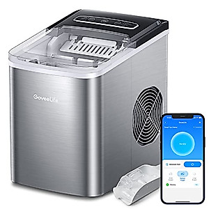 GoveeLife Smart Countertop Ice Makers, Self-Cleaning, Portable Ice Maker Works with Alexa, 9 Cubes Ready in 6min, 26lbs/24H, for Home Kitchen Party Camping, With Ice Scoop Ice Basket Stainless Silver