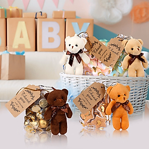 Libima 60 Pcs Mini Bear Baby Shower Decorations Bear Baby Shower Favors Bear Party Supplies Souvenirs 4.7" Tiny Soft Stuffed Plush Bears Bulk with Thank You Tag and Heart Organza Bag (Brown Series)