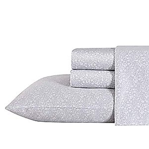 Laura Ashley Home - Queen Sheets, Soft Sateen Cotton Bedding Set - Sleek, Smooth, & Breathable Home Decor, Winnie Grey