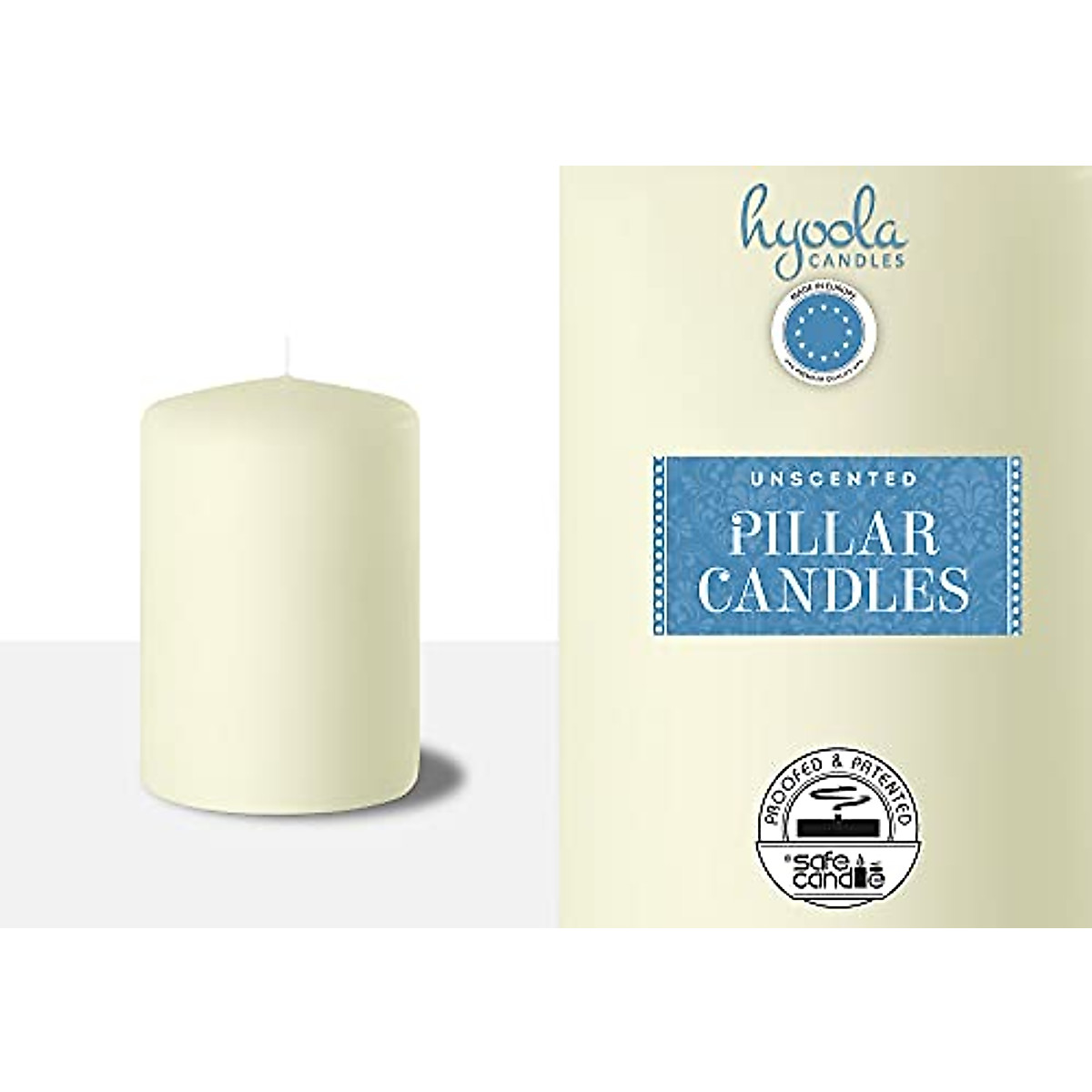 HYOOLA Ivory Pillar Candles 2x3 Inch - 24 Pack Unscented Bulk Pillar Candles - European Made