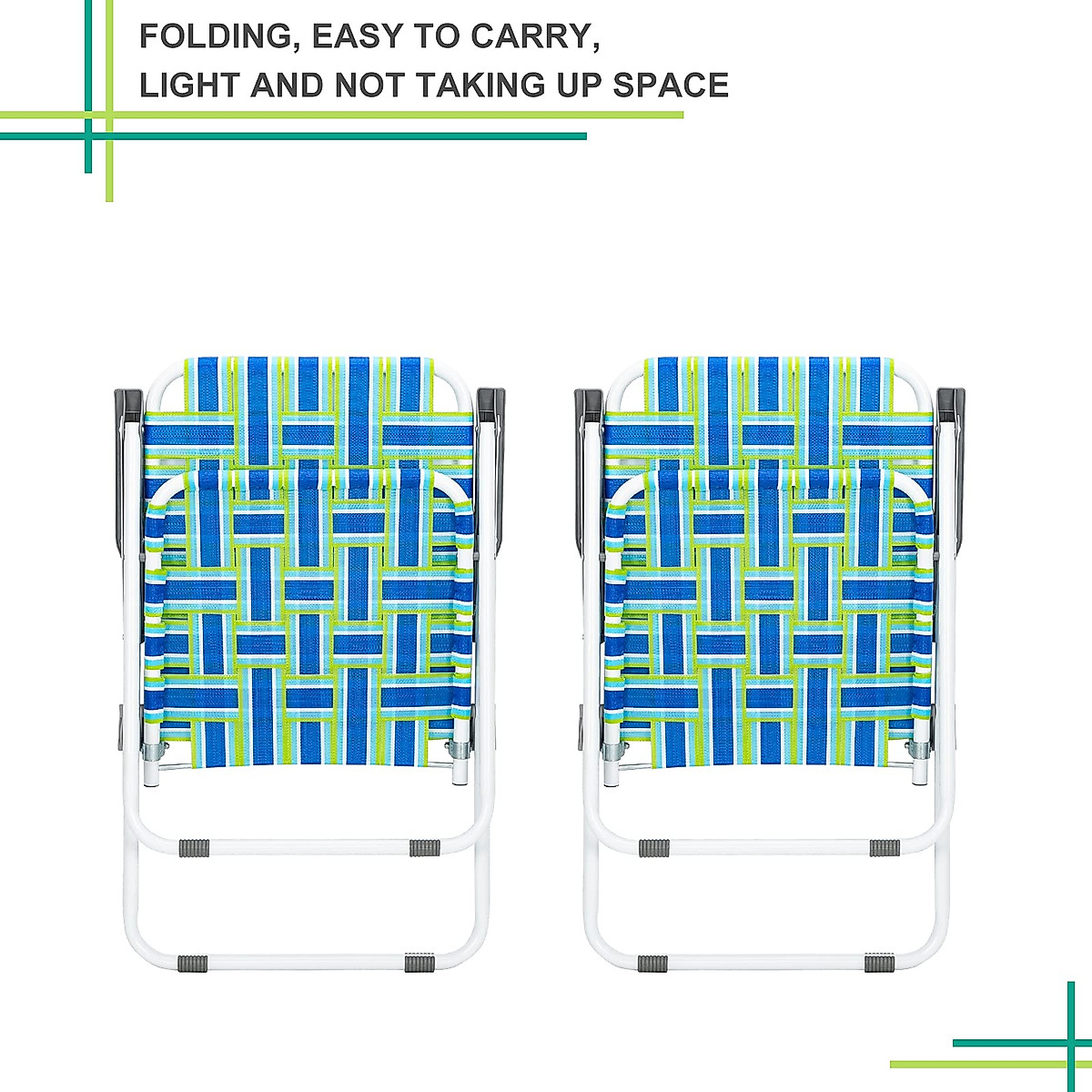 Set of 2 Patio Lawn Webbed Folding Chairs, Outdoor Beach Chair Portable Camping Chair, Webbed Folding Chair for Yard, Garden,Blue