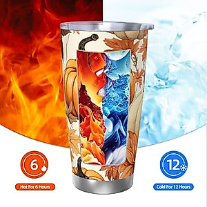 AYCZN Fall Pumpkins 20 OZ Tumbler Stainless Steel Travel Coffee Mug, Autumn Maple Leaf Insulated Water Bottle with Lid and 2 StrawsLeakproof Thermal Cup