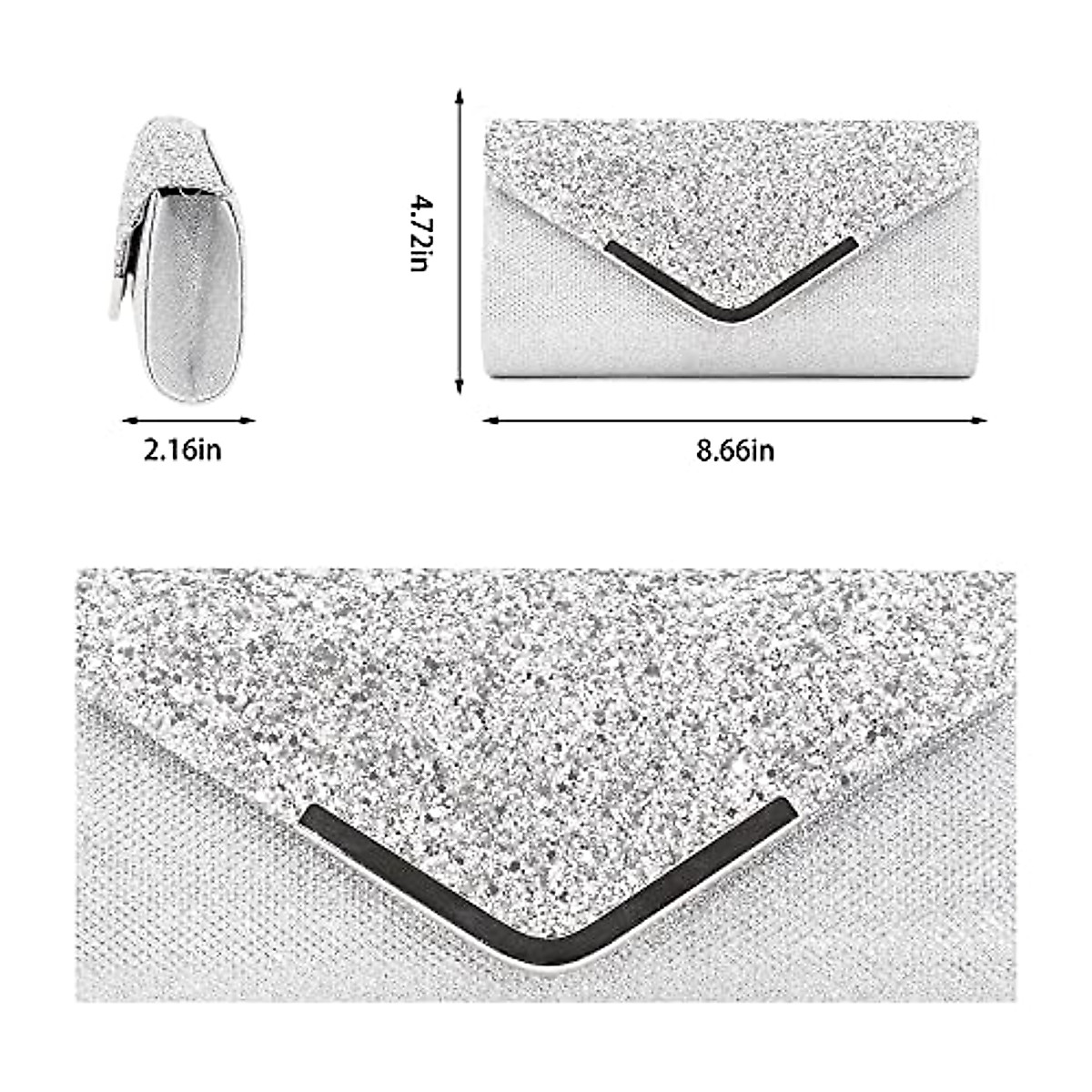 Gabrine Womens Shiny Sequins Evening Bag Envelop Bag Handbag Clutch Purse for Wedding Party Prom(Grid Silver)