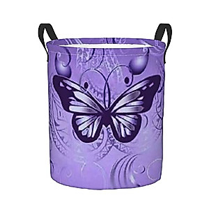 KiuLoam Purple Butterfly 19.6 Inches Large Storage Basket Collapsible Organizer Bin Laundry Hamper for Nursery Clothes Toys