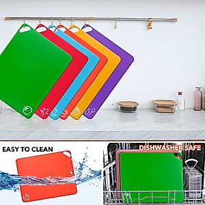 Plastic Cutting Board Mats Set,Flexible Kitchen Chopping Board,Colored Cutting Mats With Food Icons & Easy-Grip Handles & Anti-skid Back,BPA-Free,Non-Slip,Dishwasher Safe,Set of 6
