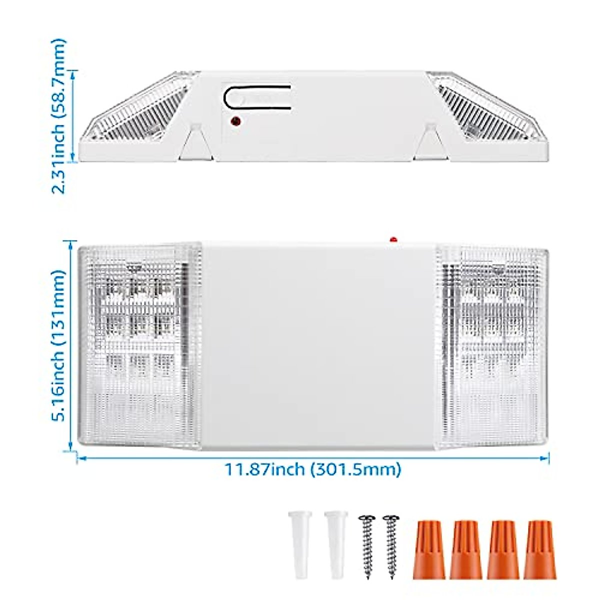 TORCHSTAR LED Emergency Lighting, Commercial Emergency Lights with Battery Backup, UL Listed, Two Heads, AC 120/277V, Hardwired Emergency Exit Light Fixture for Business, Home Power Failure, Pack of 2