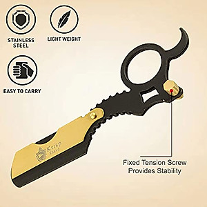 Professional Classic Straight Edge Barber Razor For Close Shaving - Salon Quality Men's Beard Cut Throat Finger Razor Shavette With 10 Shaving Blades By Krisp Shave