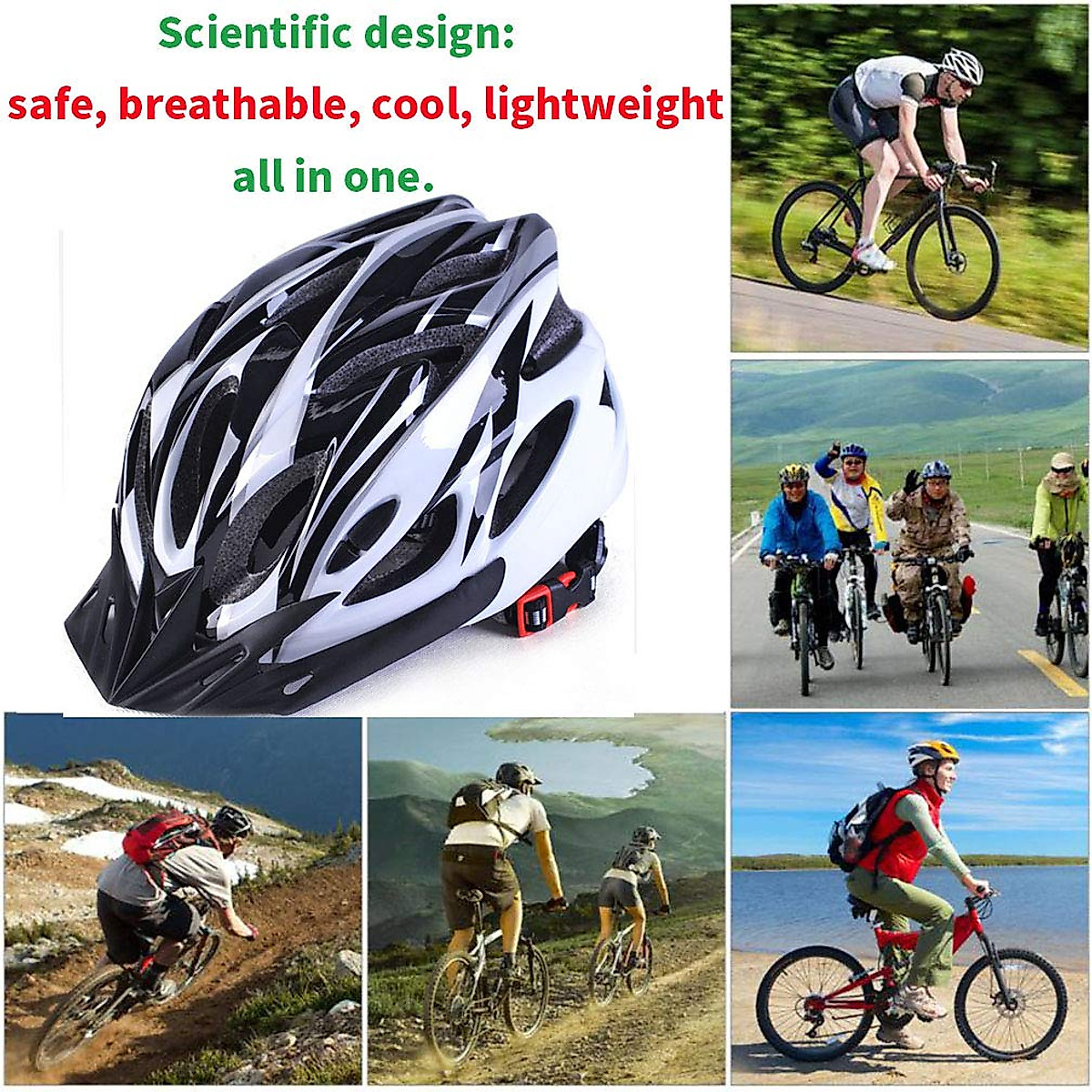 Bike Helmet,Bicycle Helmet Adjustable Size Ultralight Adult Cycling Helmet with Visor, Specialized Cycling Helmet for Men Women ES-022