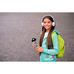 Hydraflow Hybrid Kids Water Bottle with Flip Straw Lid and Boot - Triple Wall Vacuum Insulated Water Bottle (14oz, Caribbean Green) Stainless Steel Metal Thermos, Reusable Leak Proof BPA-FREE