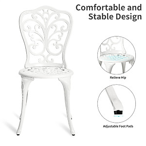 HOMEFUN Bistro Table and Chairs Set of 2 Outdoor -3 Piece Outdoor Patio Set, Butterfly Pattern Cast Aluminum Patio Bistro Set for Garden Balcony, Durable Rust All - Weather Resistance (White)