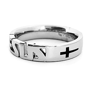 FORGIVEN JEWELRY RSJE1 JESUS Letters with Crosses Stainless Steel Ring Size 8-Christian Jewelry