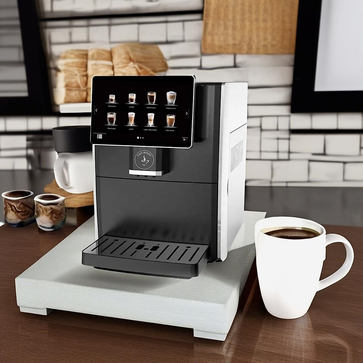 Cafe Bueno Super Automatic Espresso Machine - 19 Coffee Recipes, Durable, Grinder, Milk Frother, 7" Touchscreen