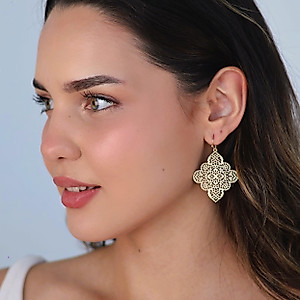 POMINA Floral Celtic Filigree Gold Dangle Drop Earring Boho Fashion Geometirc Filigree Earrings for Women (Worn Gold)